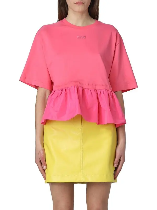 MSGM Cotton And Taffeta T-shirt - Fuchsia