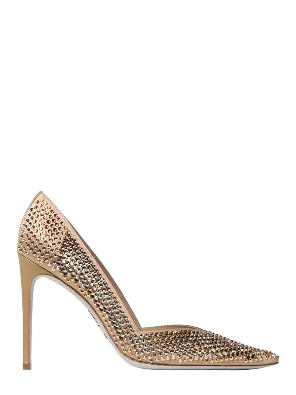 Rene Caovilla Rhinestone Embellished Stiletto Heel Pumps - Gold