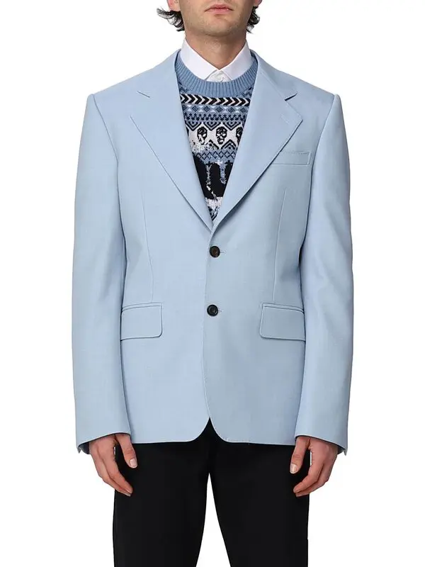 Alexander McQueen Jacket In Wool Blend - Gnawed Blue
