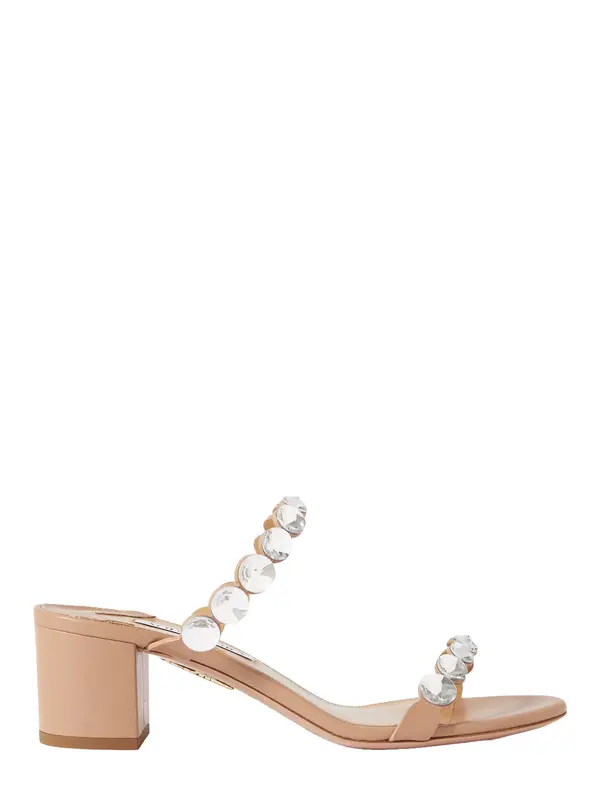 AQUAZZURA Maxi-tequila 50 Crystal-embellished Leather Sandals - Neutrals