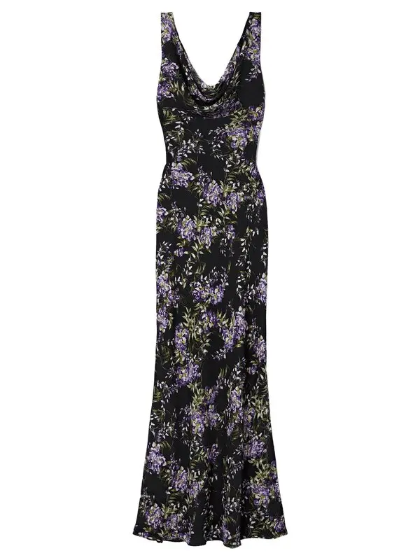 Norma Kamali Draped Floral-print Georgette Gown - Black