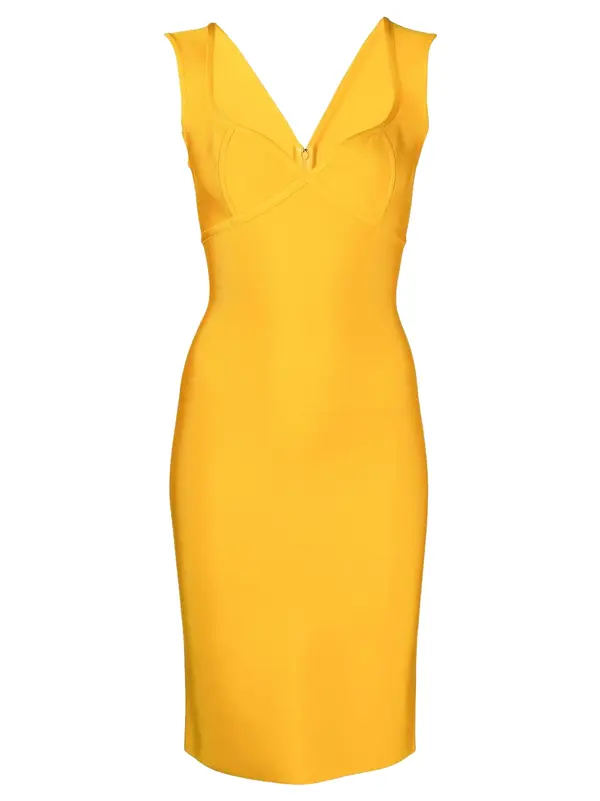 HERVE L. LEROUX Sweetheart-neckline Pencil Dress - Yellow
