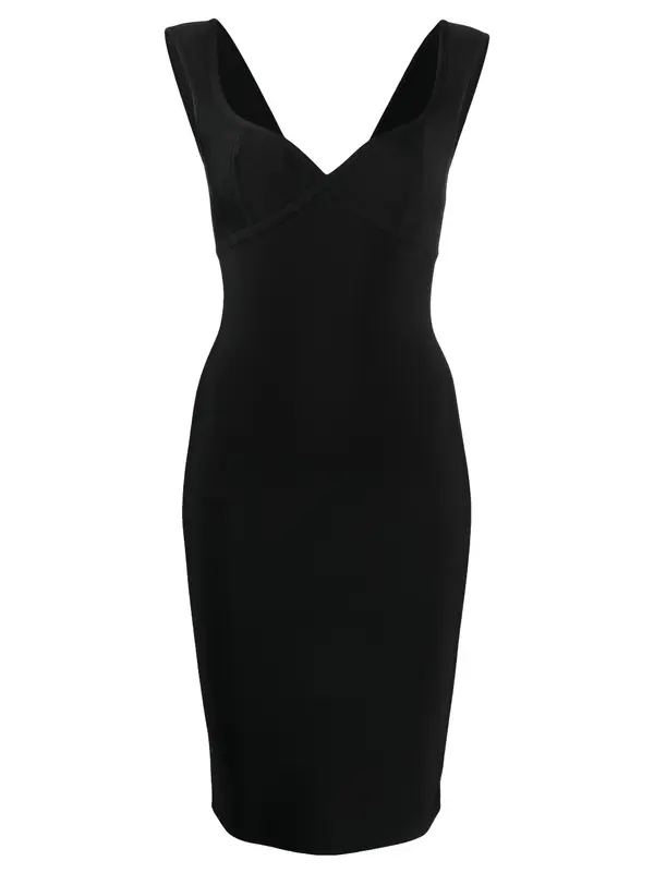 HERVE L. LEROUX Sweetheart Neck Midi Dress - Black
