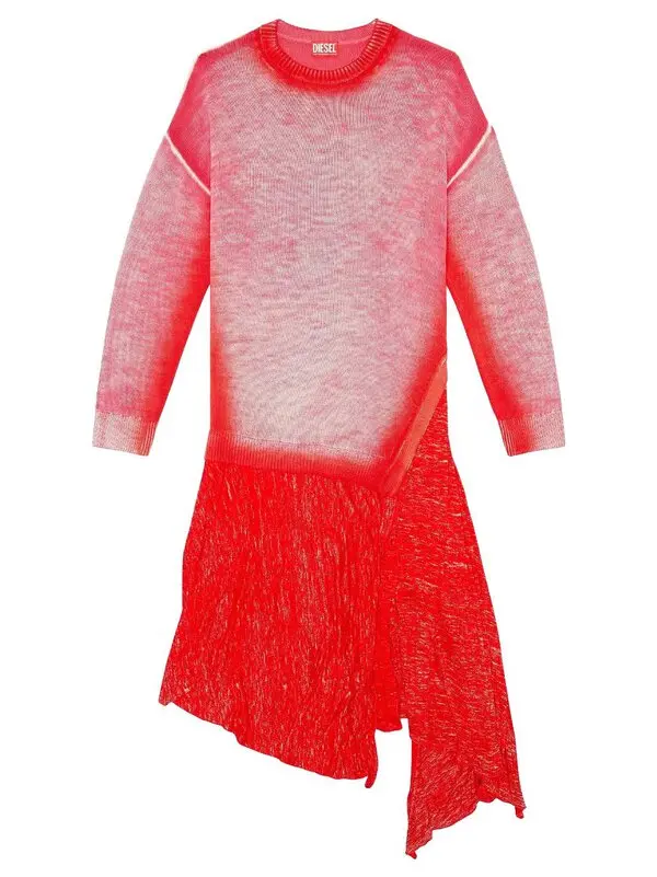 DIESEL® M-kimolos Asymmetric Hem Knitted Midi Dress - Red