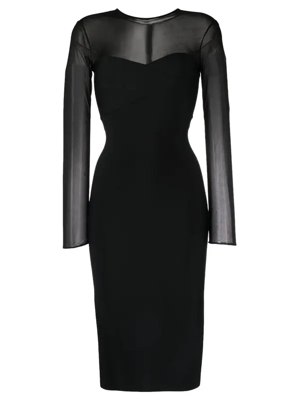 HERVE L. LEROUX Sheer Panelled Midi Dress - Black