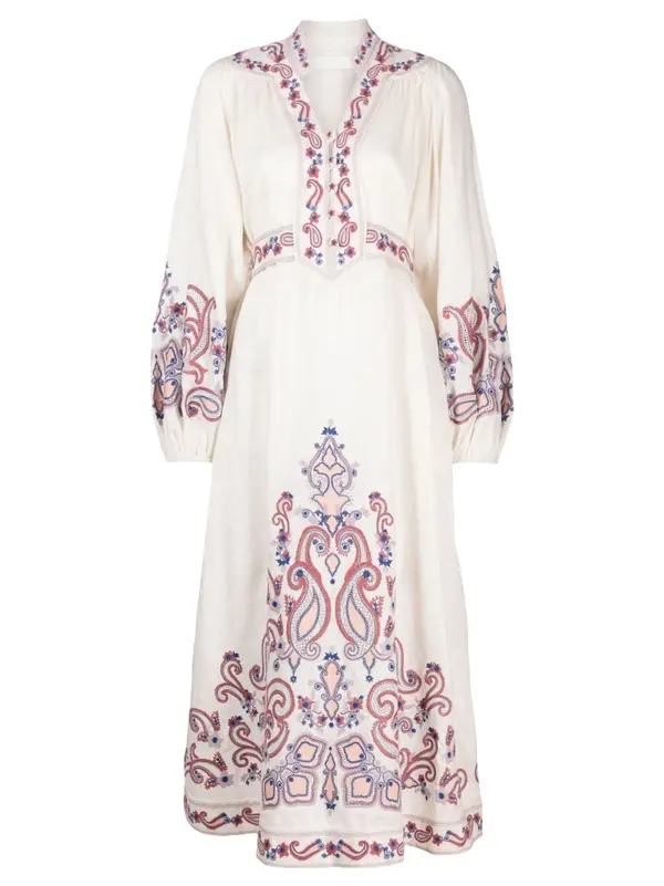 Zimmermann Devi Floral-embroidery Midi Dress - Neutrals