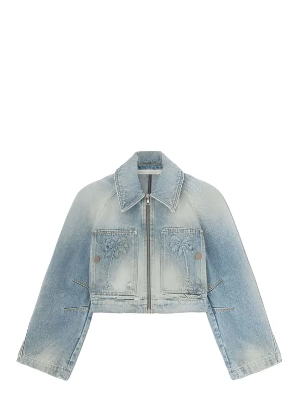 Palm Angels Paris Cropped Denim Jacket - Blue
