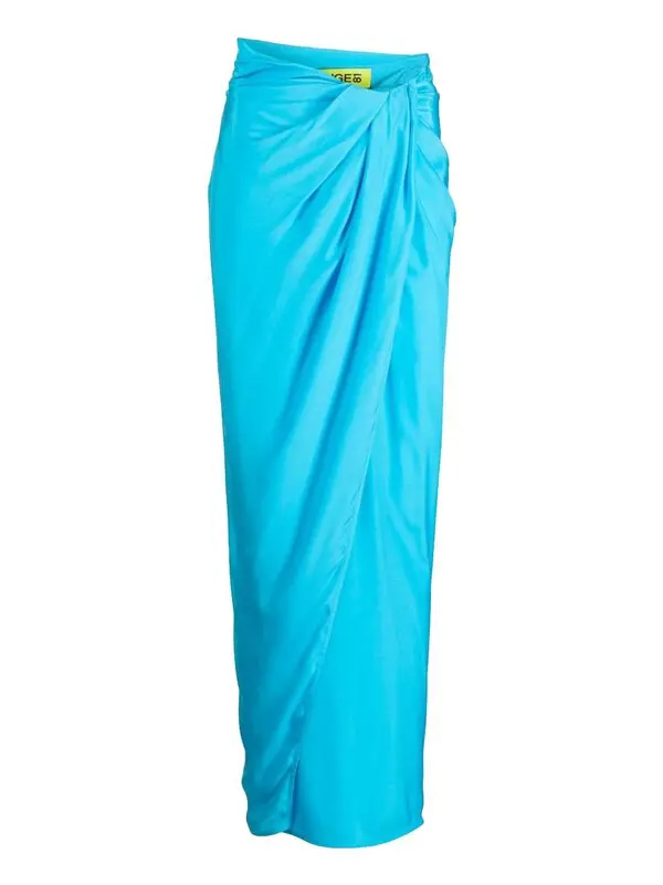 Gauge81 Aqua Silk Draped Maxi Skirt - Blue