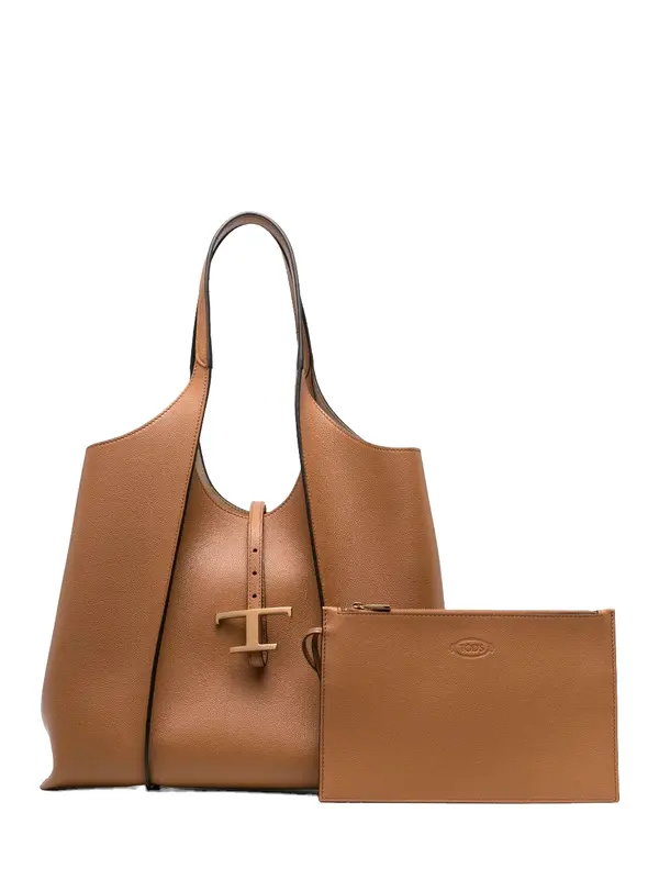 TOD'S T Timeless Medium Leather Tote Bag - Brown
