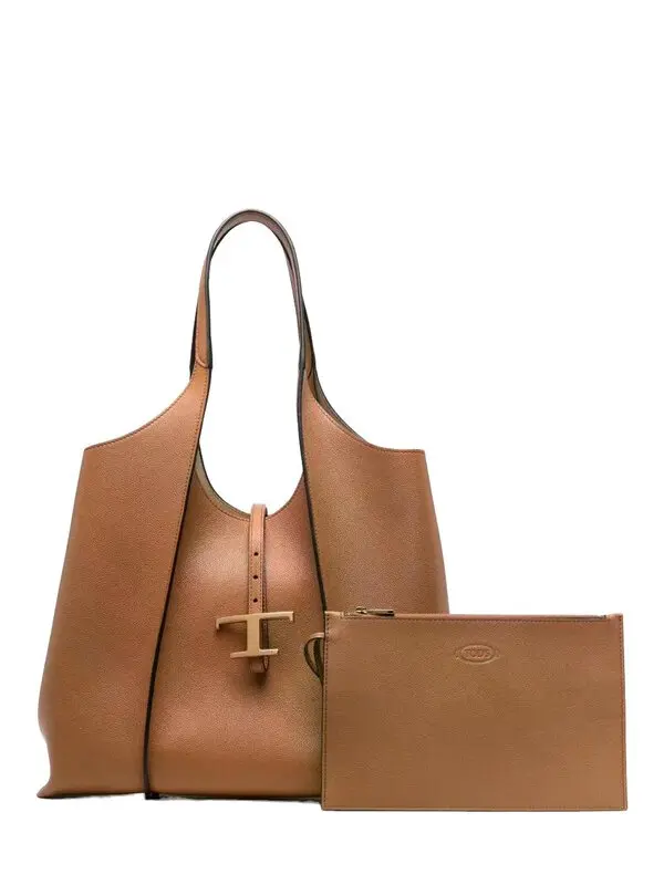 TOD'S T Timeless Medium Leather Tote Bag - Neutrals