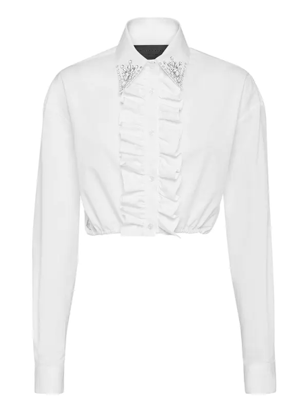 Philipp Plein Cropped Ruffled Shirt - White