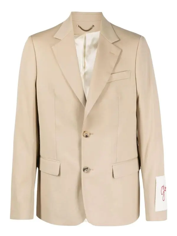 GOLDEN GOOSE Logo-patch Virgin-wool Blazer - Neutrals