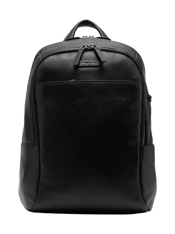 PIQUADRO Logo-plaque Leather Backpack - Black