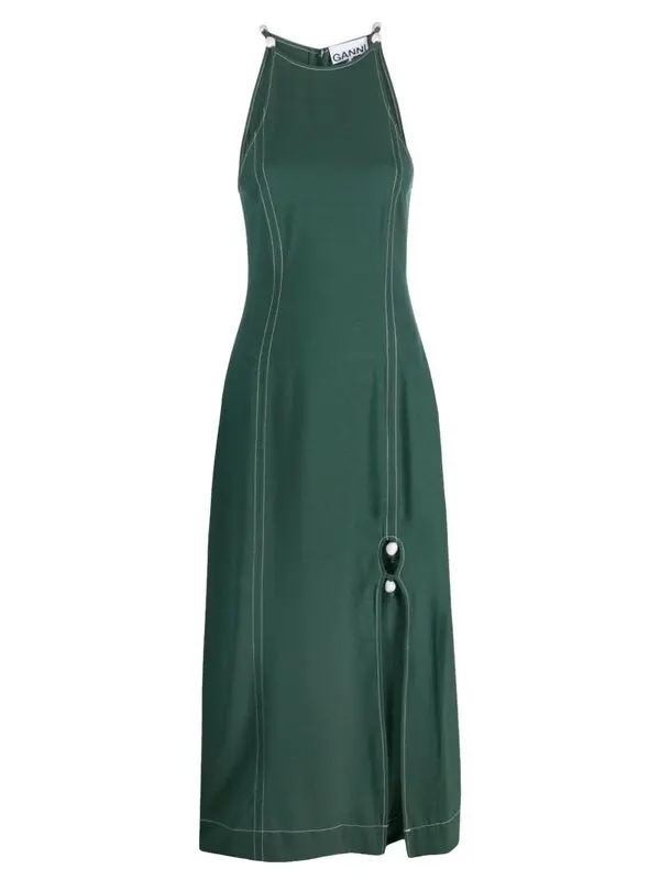 GANNI Bead-detail Sleeveless Midi Dress - Green
