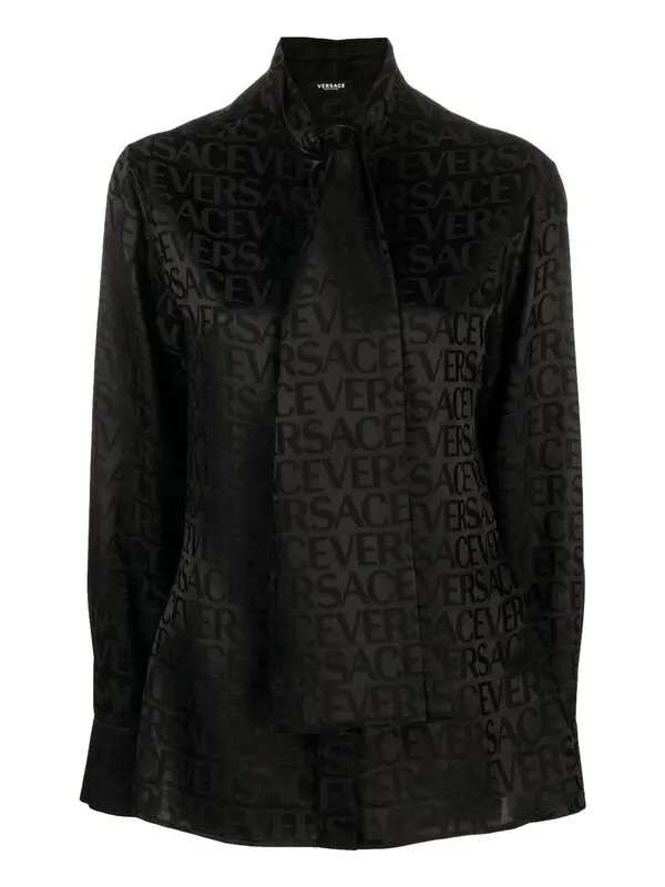 Versace Allover Scarf-tie Shirt - Black