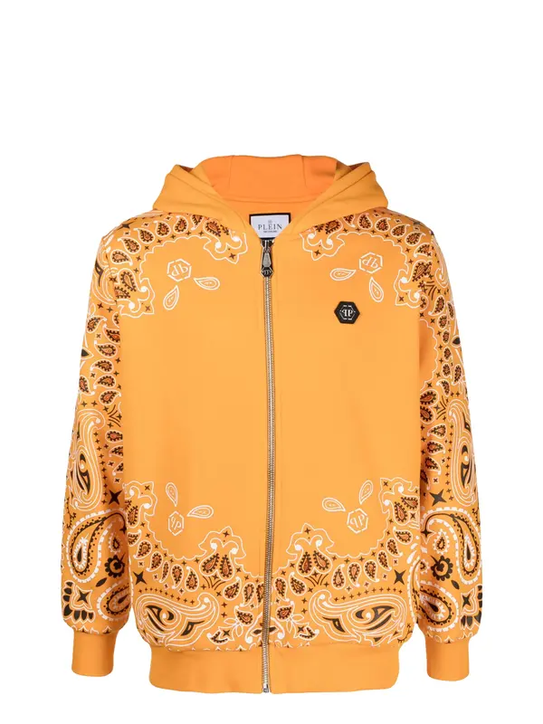 Philipp Plein Bandana-print Zip-up Hoodie - Orange