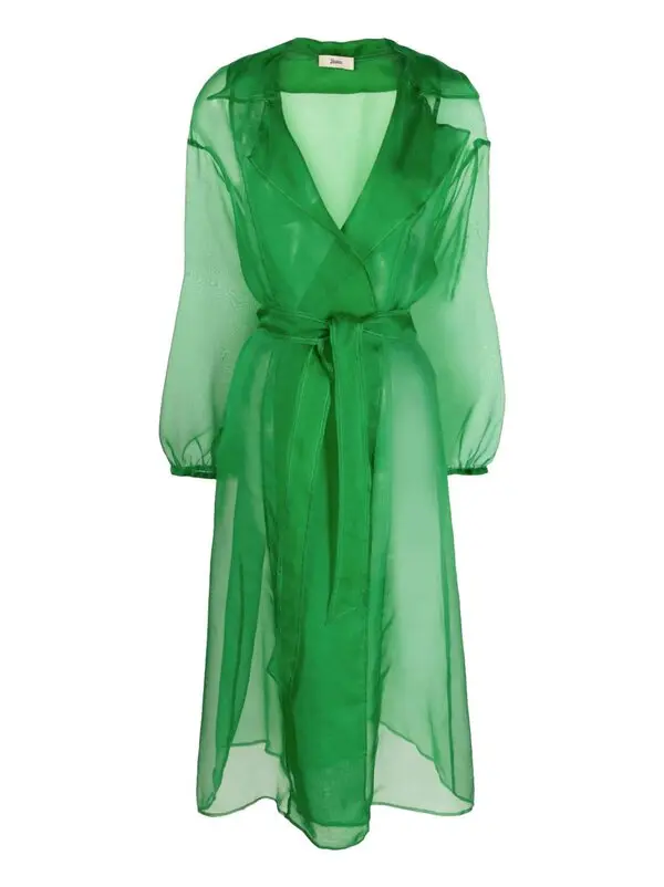 Herno Sheer Belted Silk Coat - Green