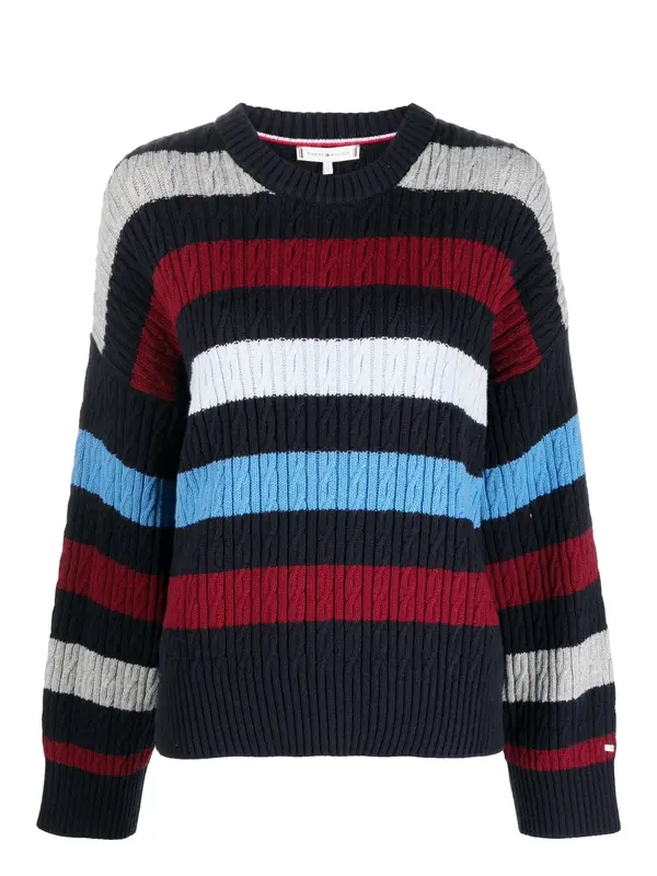 Tommy Hilfiger Striped Cable-knit Jumper - Blue