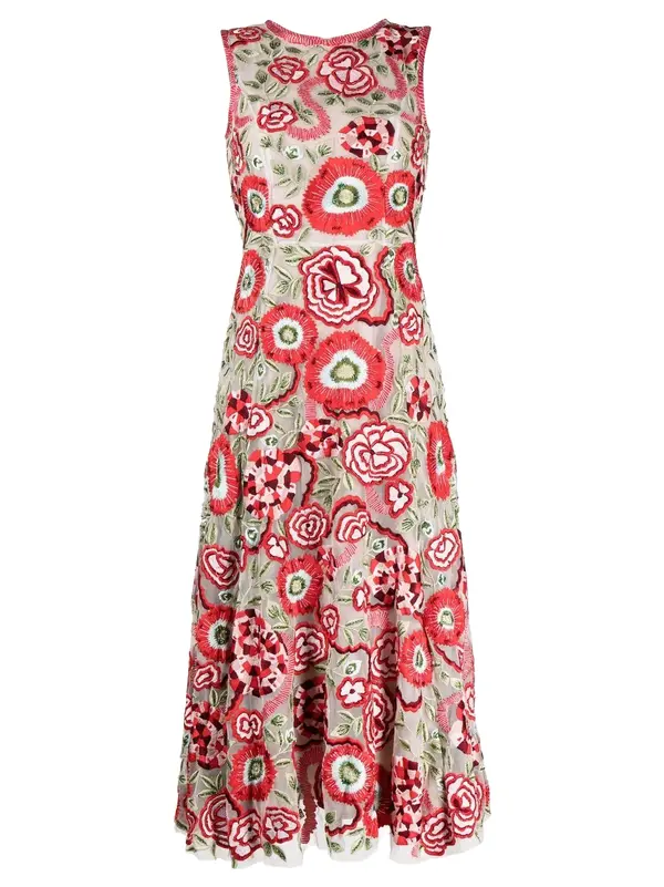Rachel Gilbert Floral Embroidered Dress - Red