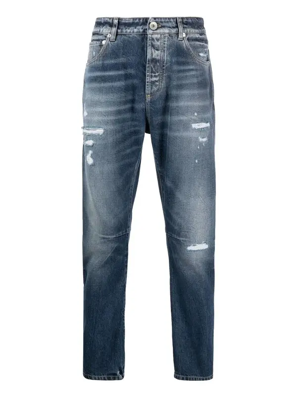 Brunello Cucinelli Distressed Slim-cut Jeans - Blue