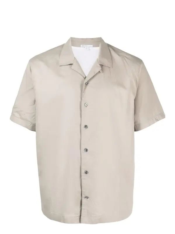 JAMES PERSE Short-sleeves Buttoned Poplin Shirt - Grey
