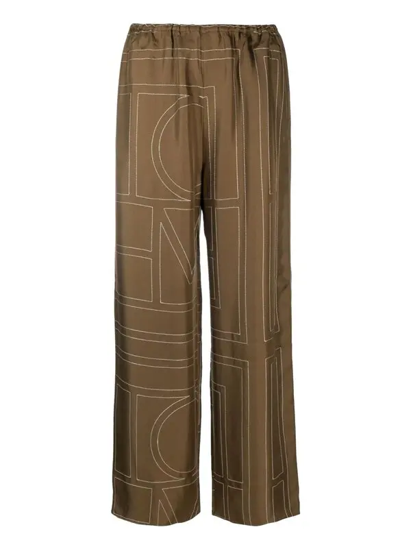 TOTEME Monogram Print Straight-leg Trousers - Green