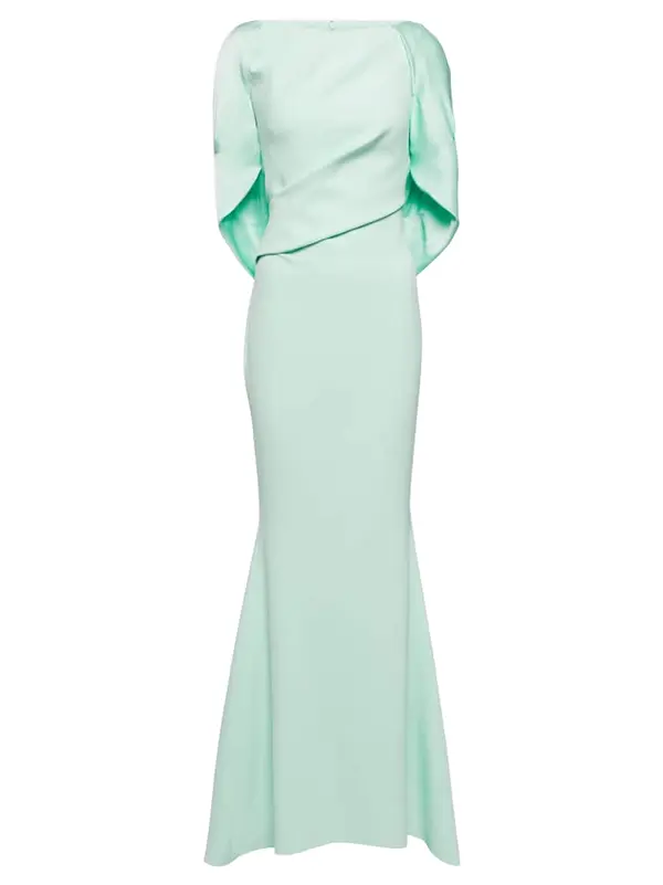 Safiyaa Caped Crêpe Gown - Green