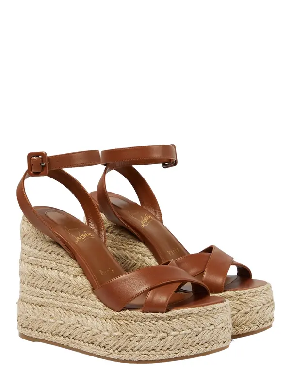 CHRISTIAN LOUBOUTIN Mariza Zeppa Leather Espadrille Sandals - Brown