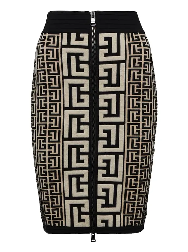 Balmain Monogram Wool-blend Miniskirt - Black