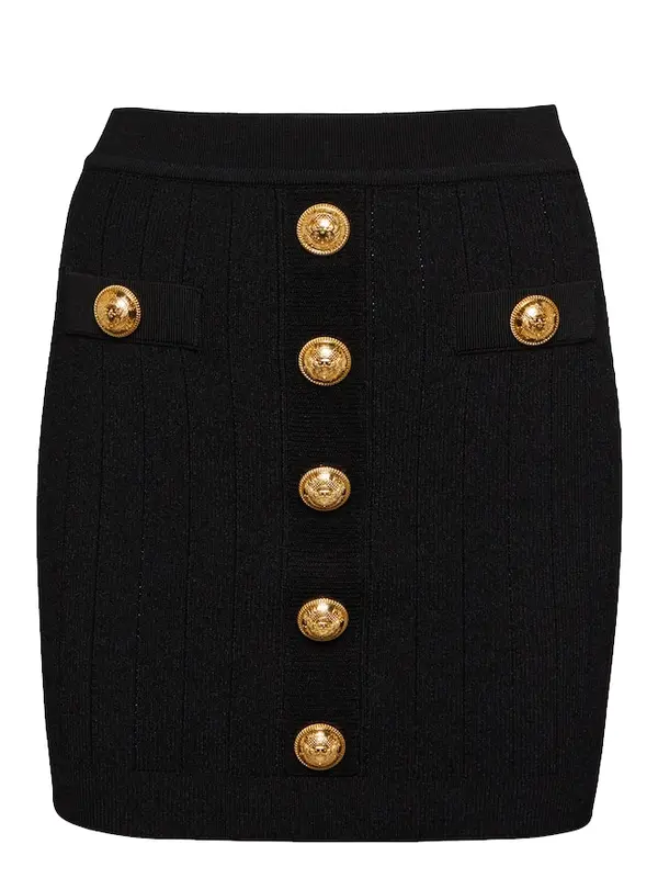 Balmain High-rise Knit Miniskirt - Black