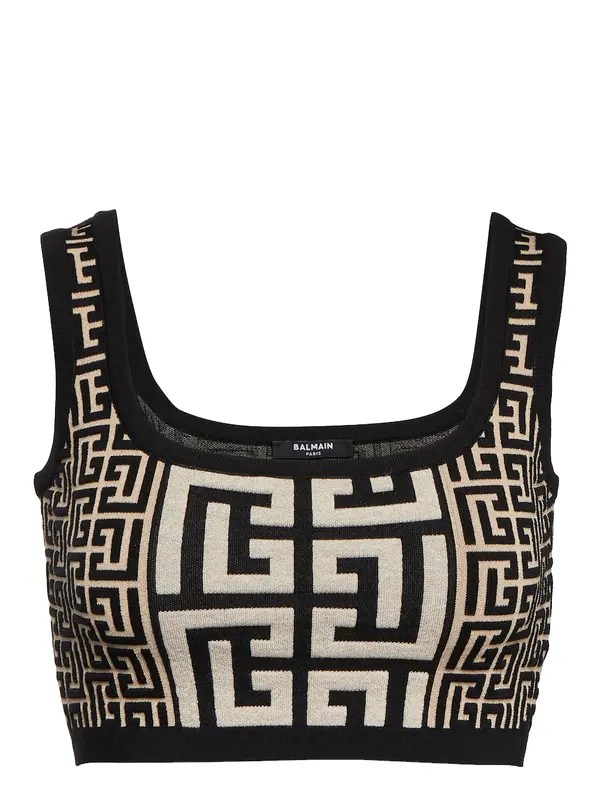 Balmain Monogram Jacquard Crop Top - Black