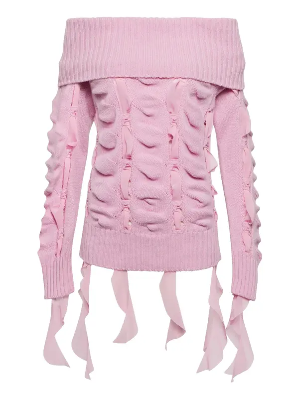 Blumarine Rushed Off-shoulder Wool Sweater - Pink