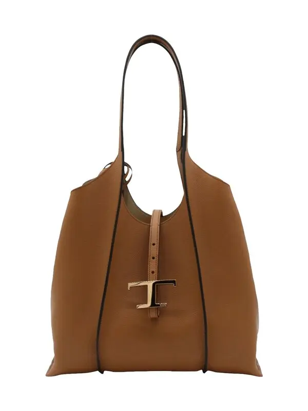 TOD'S T Timeless Grained Shoulder Bag - Brown