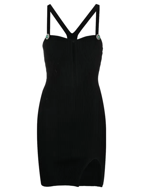 Roberto Cavalli Ribbed-knit Mini Dress With Button Detail - Black