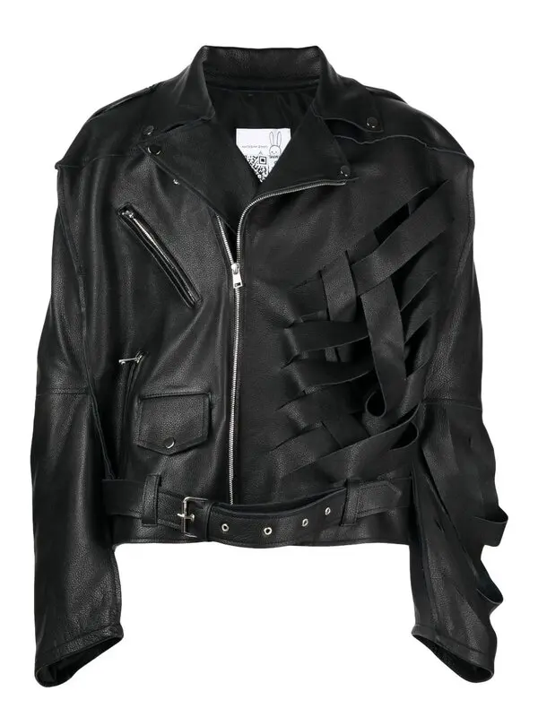 Natasha Zinko Deconstructed Leather Biker Jacket - Black