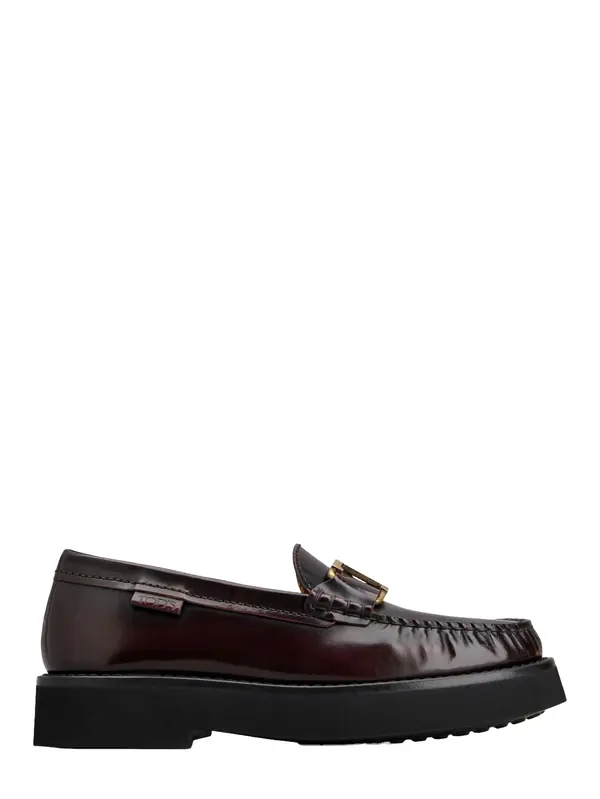 TOD'S Logo Buckle Leather Loafers - Brown