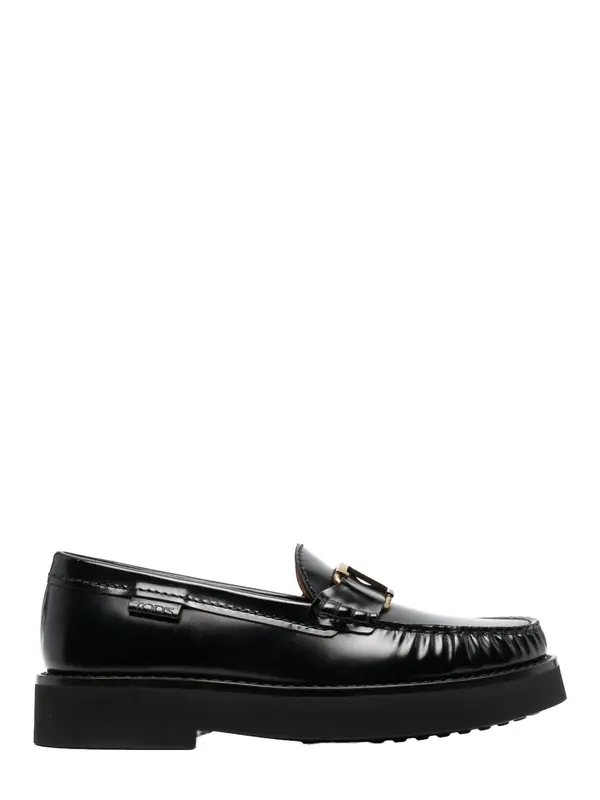 TOD'S Logo-plaque Leather Loafers - Black