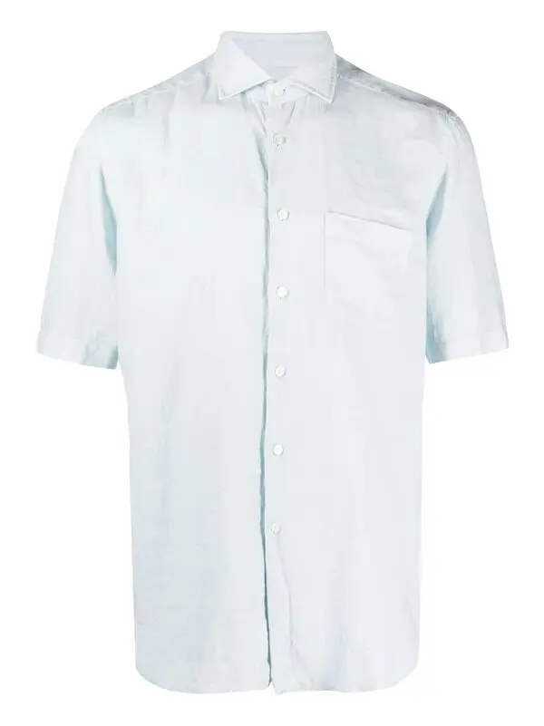 XACUS Short-sleeve Linen Shirt - Blue