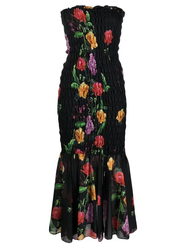 Charo Ruiz Ibiza Floral-print Strapless Midi Dress - Black