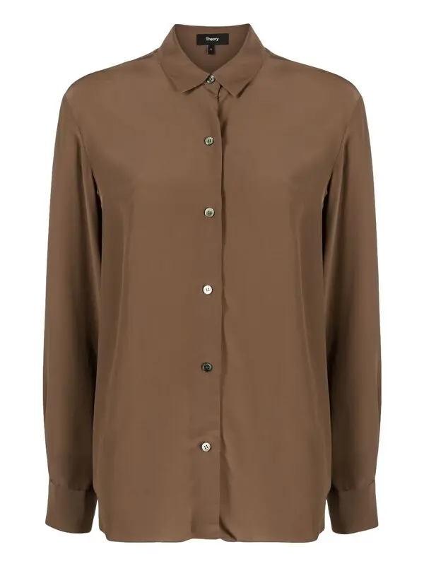 Theory Crepe De Chine Shirt - Brown