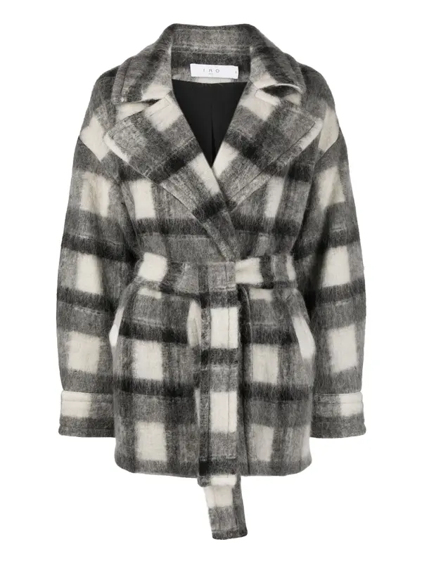 IRO PARIS Pamae Belted Checked Coat - Grey