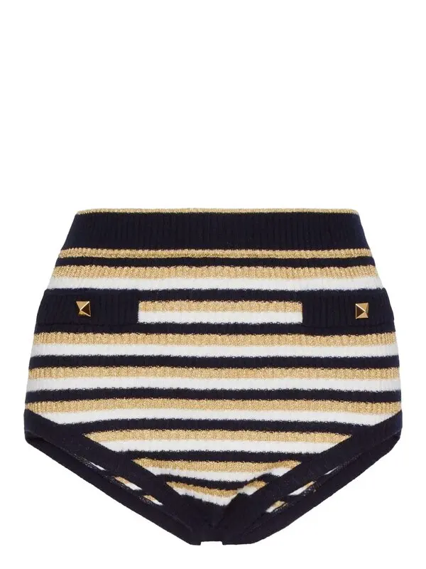 Valentino Garavani Striped Lurex Mini Shorts - Blue