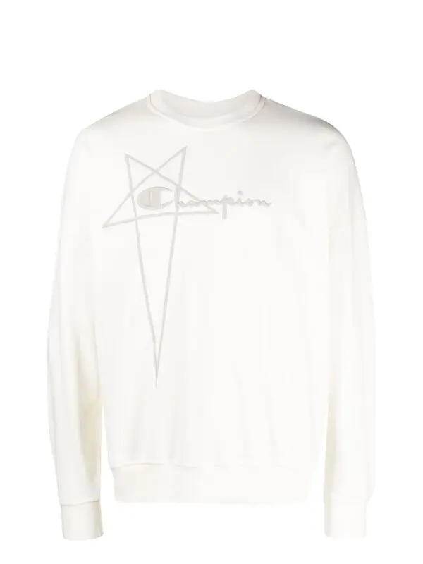 Rick Owens Embroidered-logo Cotton Sweatshirt - Neutrals