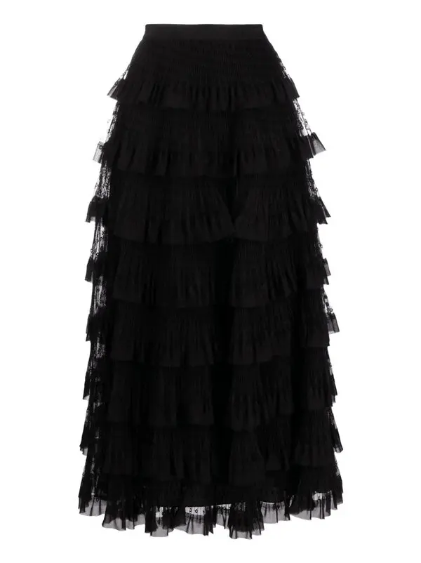 Red Valentino Ruffled Point D’esprit Tulle Skirt - Black