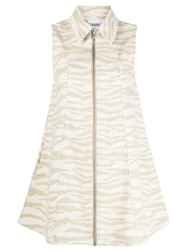 GANNI Zebra-print Denim Minidress - Neutrals