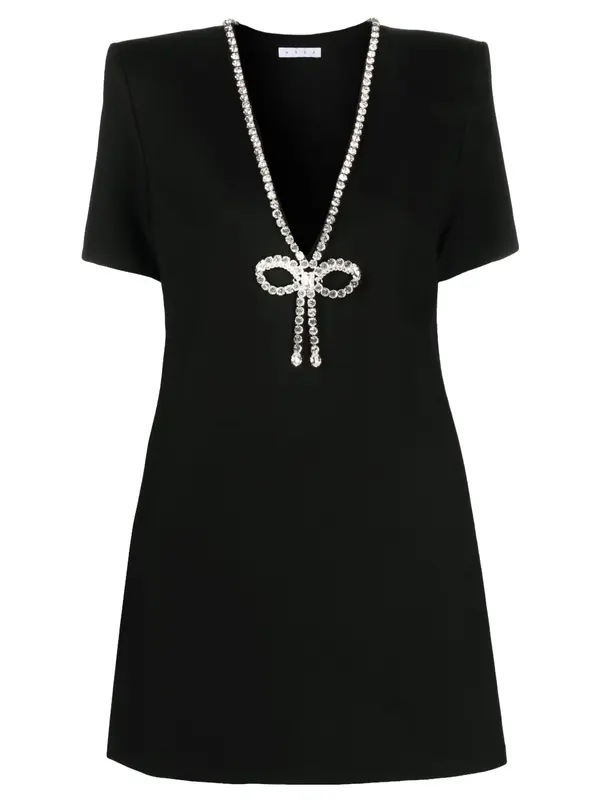 AREA Crystal-embellished V-neck Mini Dress - Black