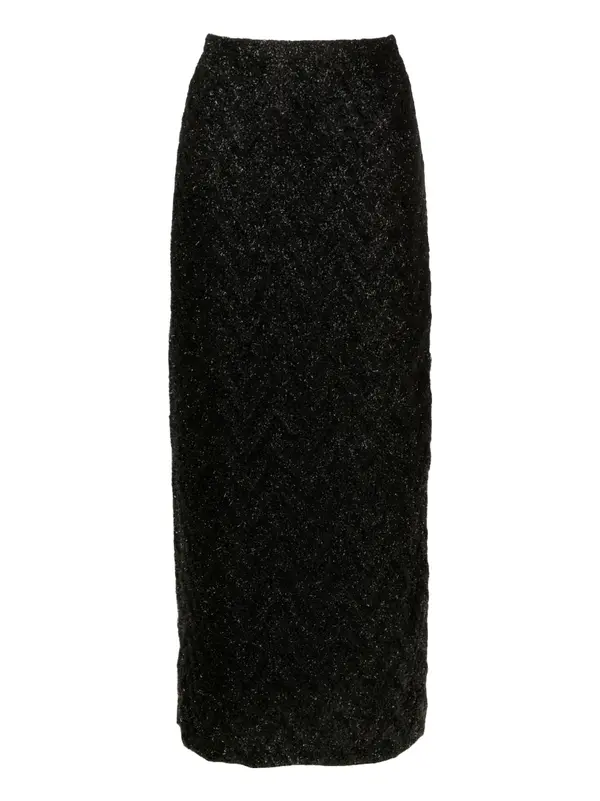 GLORIA COELHO High-waisted Tinsel Midi Skirt - Black