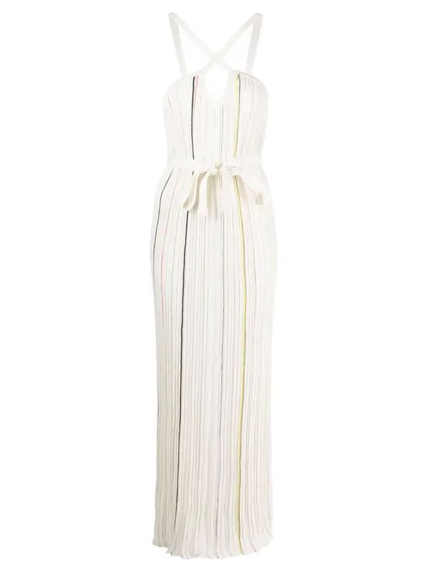 Sonia Rykiel Paris Striped Pleated Maxi Dress - White