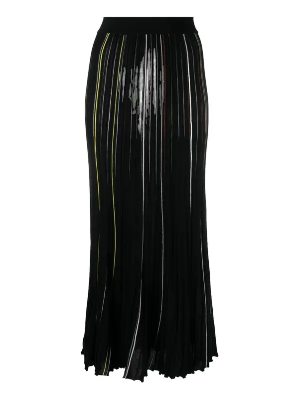 Sonia Rykiel Paris Striped Pleated Midi Skirt - Black