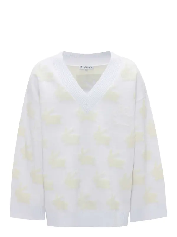 JW Anderson Bunny-print V-neck Jumper - White
